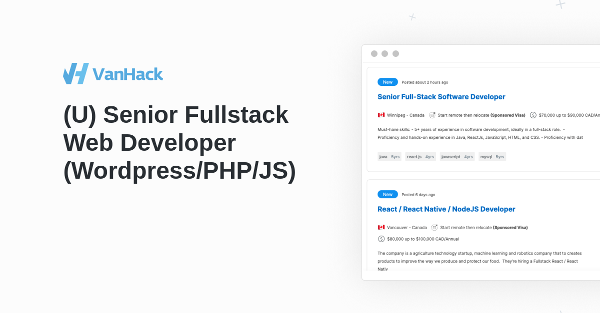 (U) Senior Fullstack Web Developer (Wordpress/PHP/JS) - VanHack